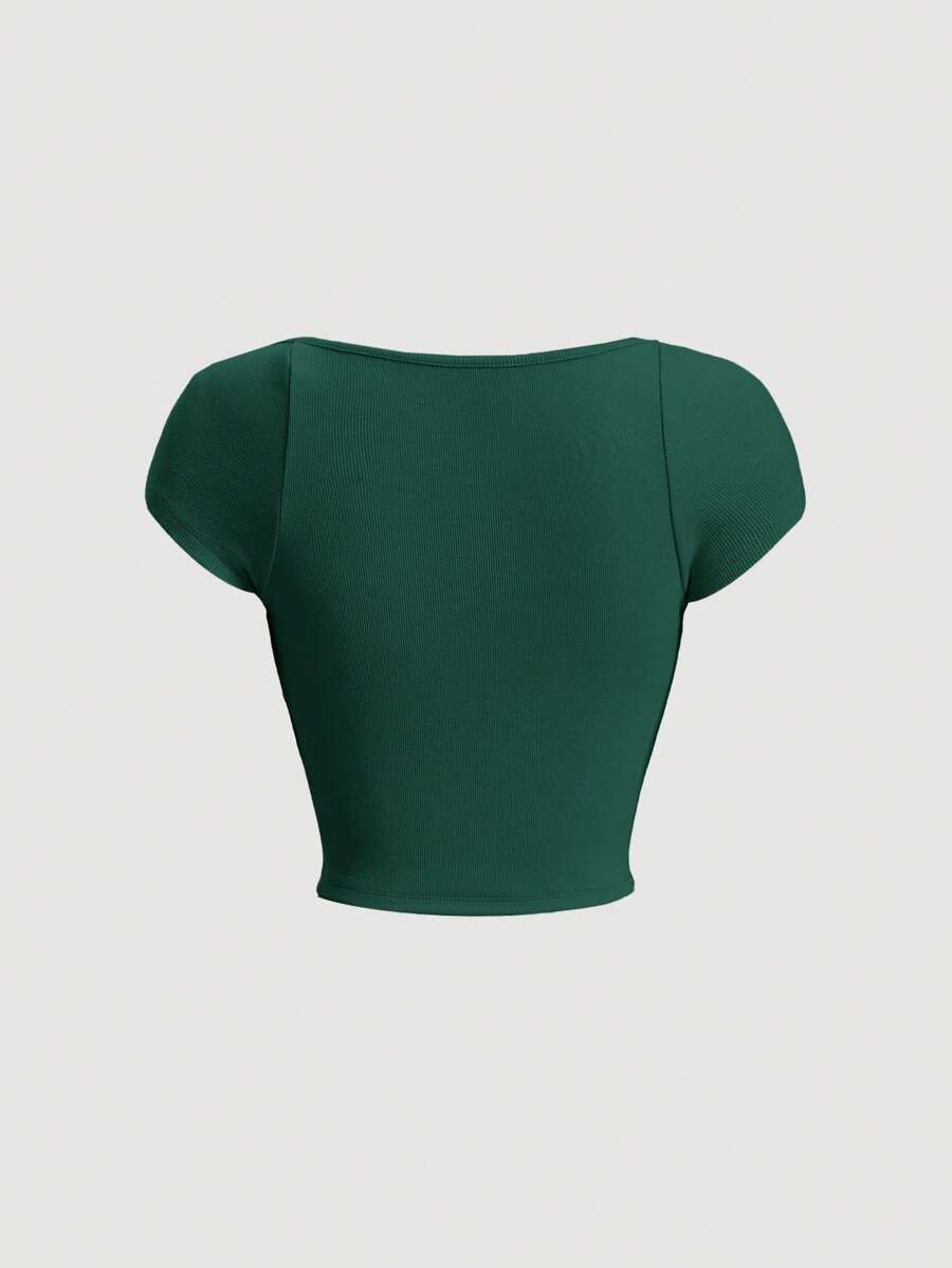Shein Mod Sweetheart Neck Rib Knit Tee Shein Usa