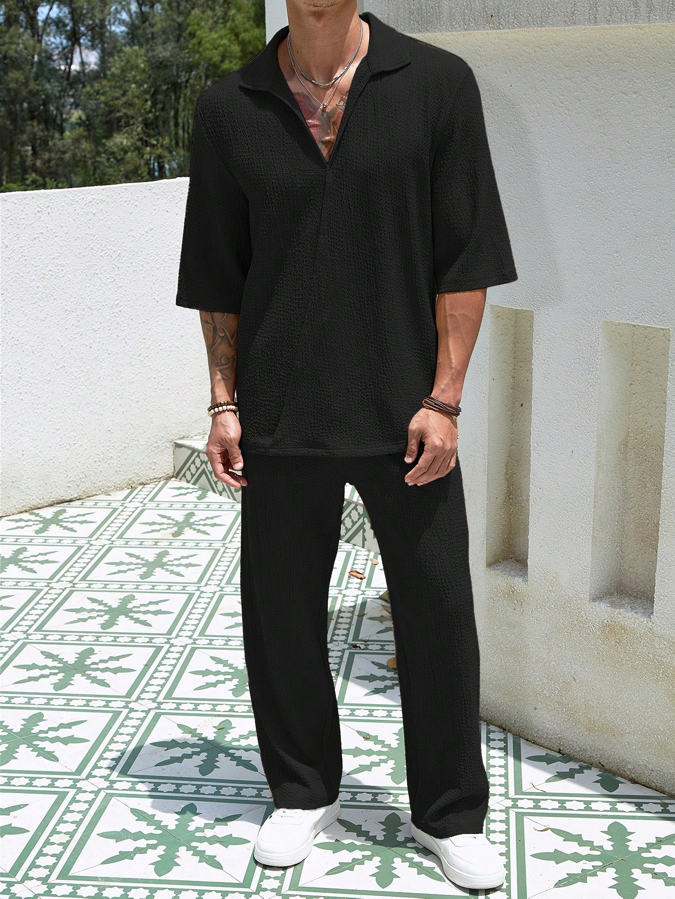 Manfinity Homme Conjunto De Pantalón Y Camisa De Manga Corta Para ...