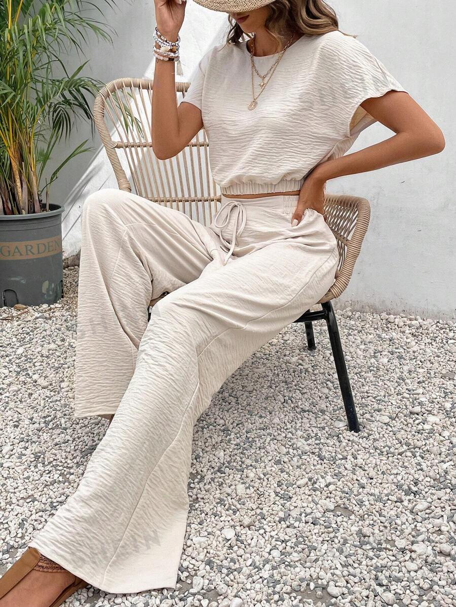 SHEIN Frenchy Women's Pants Set Loose Texture Solid Color Casual Two ...