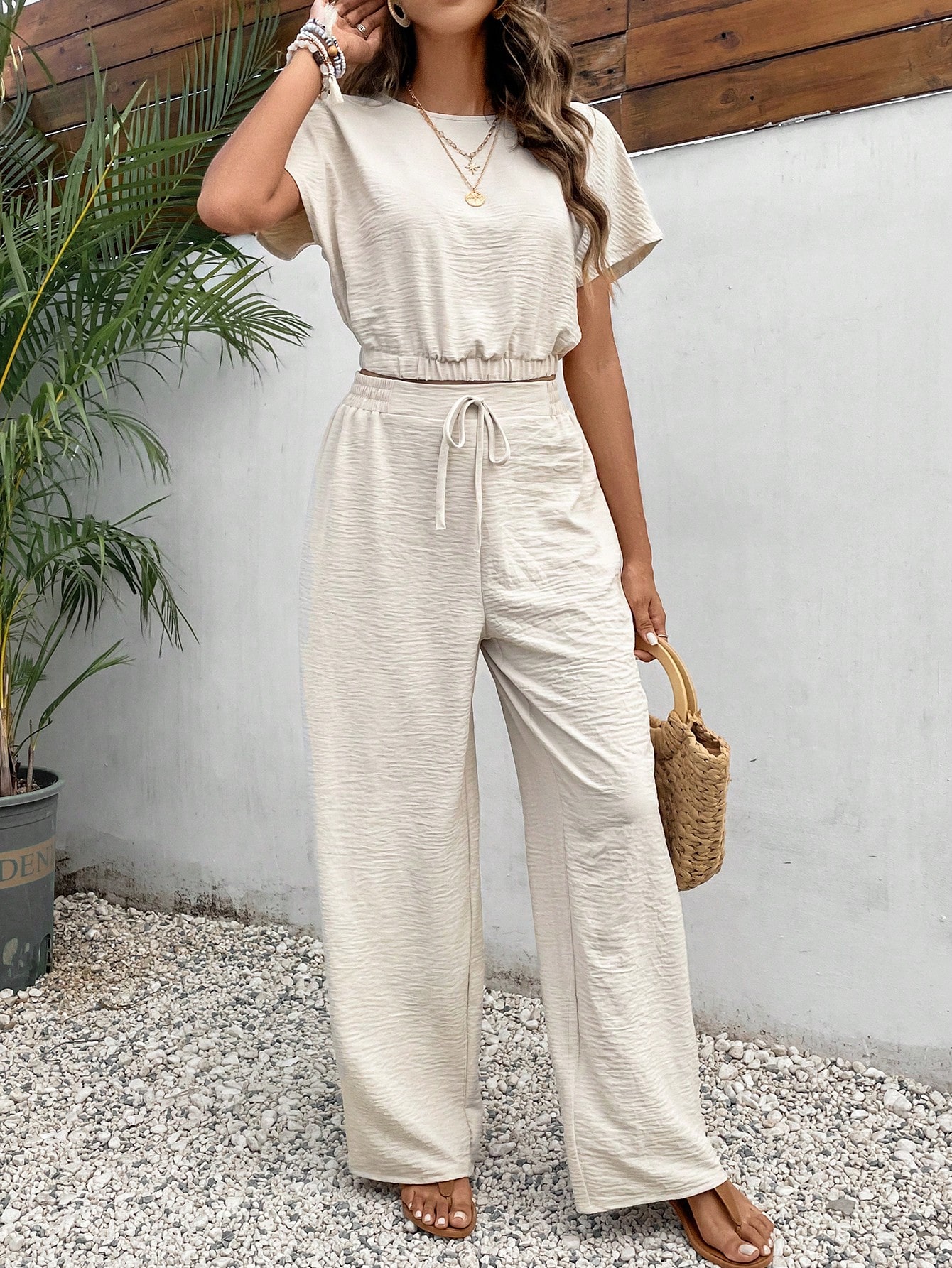 SHEIN Frenchy Women's Pants Set Loose Texture Solid Color Casual Two ...