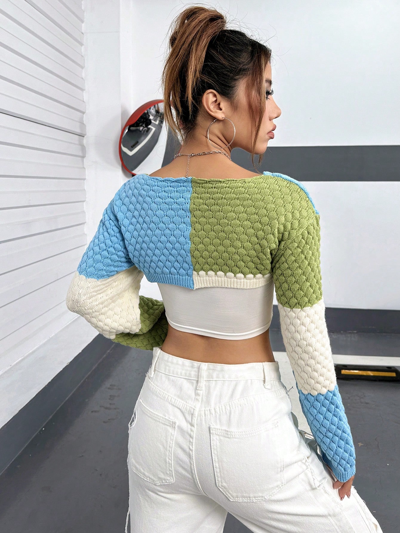 Color Block Button Front Crop Cardigan Shein Usa