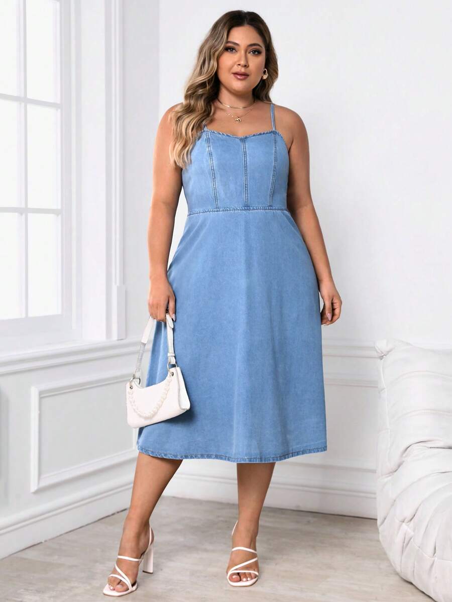 SHEIN Privé Plus Zip Back Denim Dress | SHEIN USA
