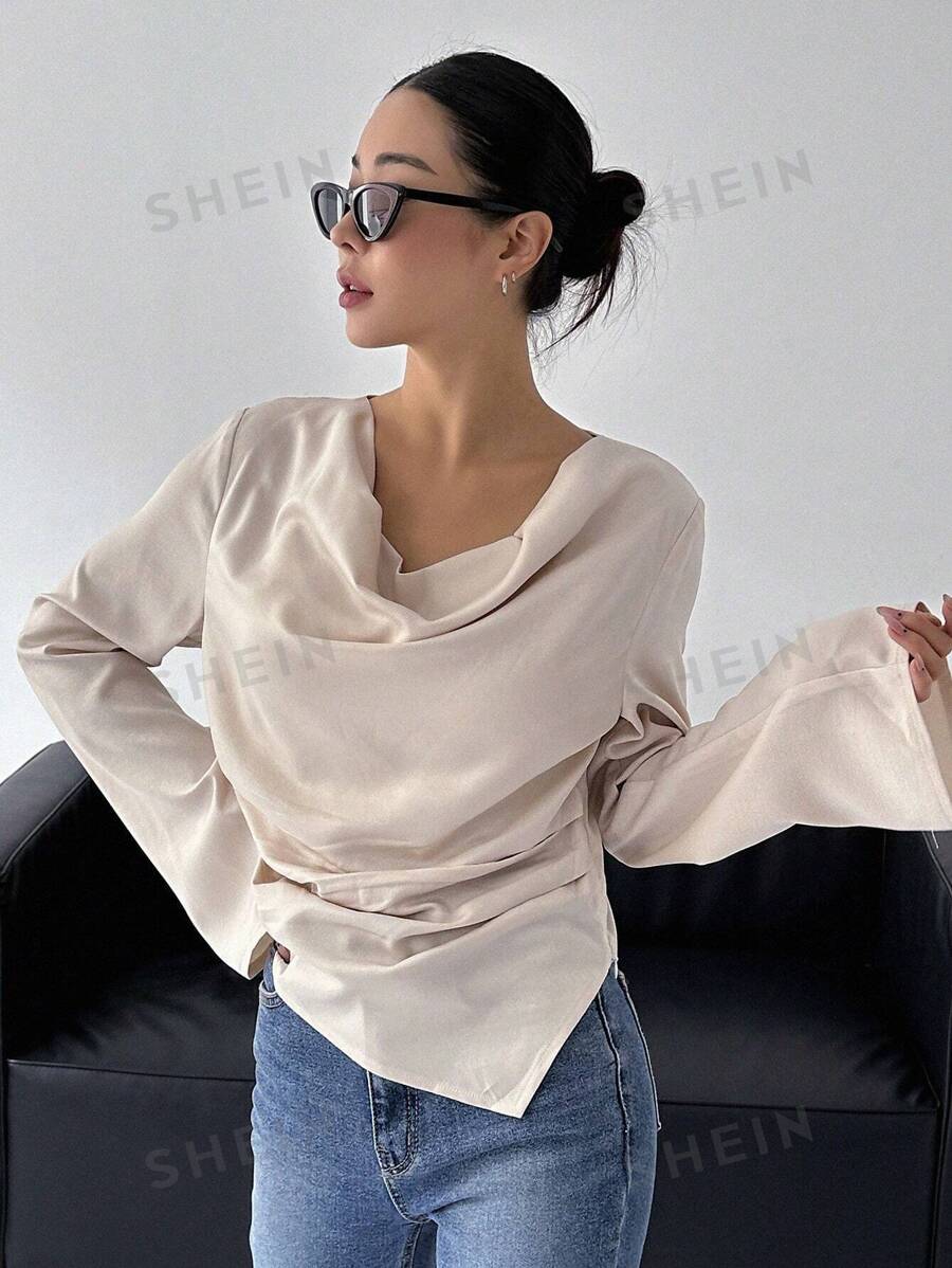 DAZY Blusa escote drapeado bajo asimétrico | Mode de Mujer | SHEIN España