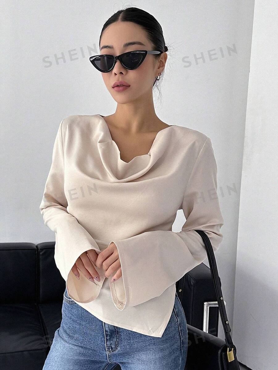 DAZY Blusa escote drapeado bajo asimétrico | Mode de Mujer | SHEIN España