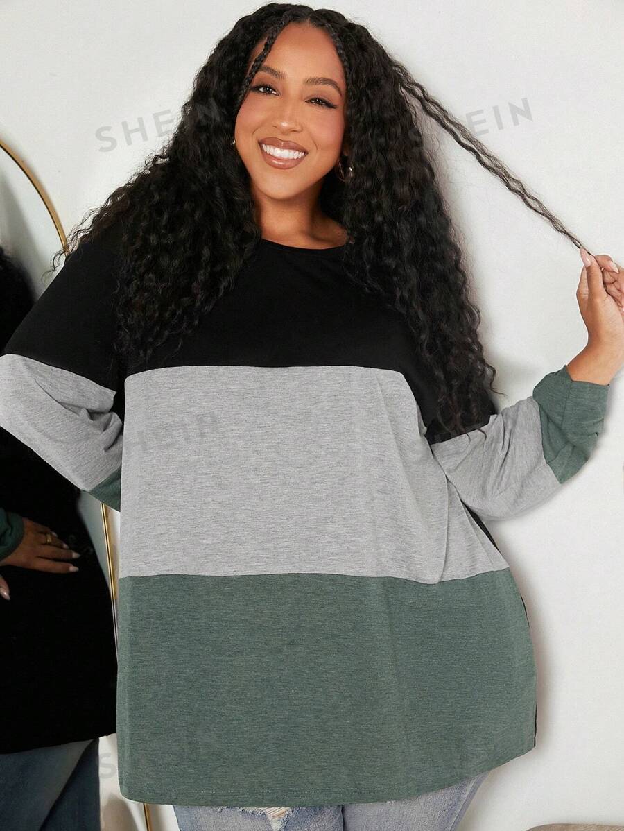 SHEIN CURVE+ Plus Colorblock Tee | SHEIN UK