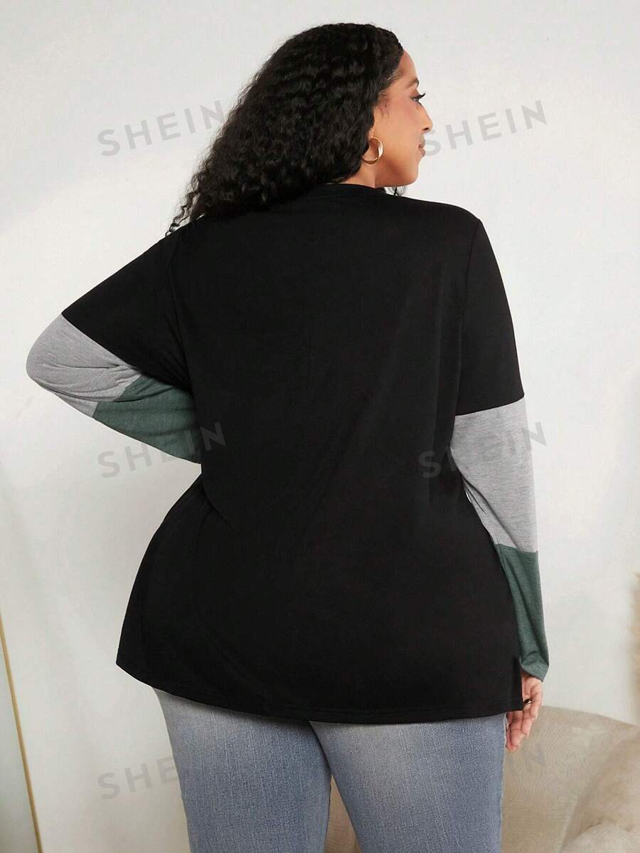 SHEIN CURVE+ Plus Colorblock Tee | SHEIN UK