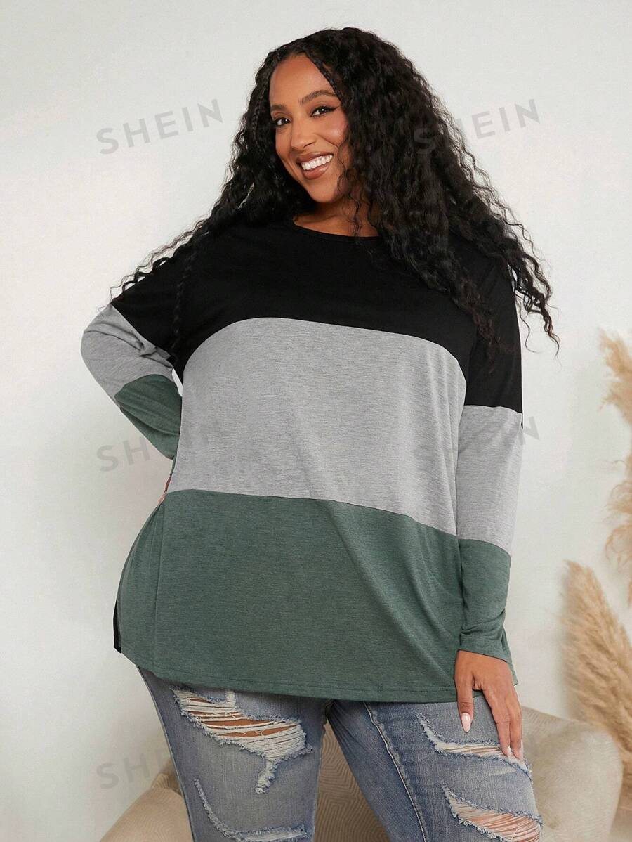 SHEIN CURVE+ Plus Colorblock Tee | SHEIN UK