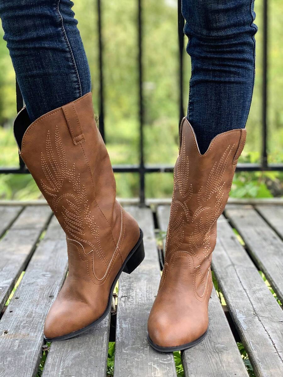 Women Knee-High Boots, Retro Embroidery? Boots, Chunky Heel Riding ...