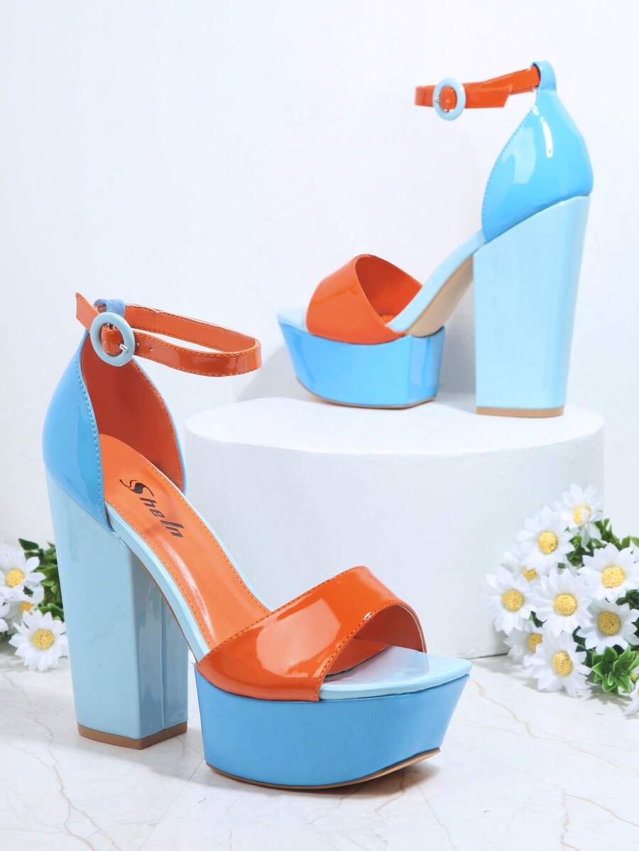 Colorblock Open Toe Ankle Strap Platform Heels | SHEIN USA