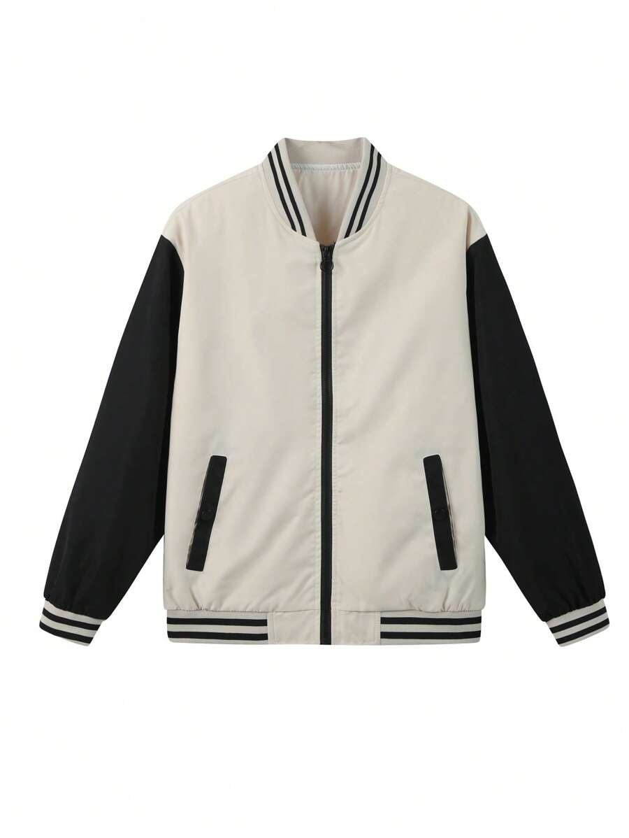 Men Colorblock Striped Trim Bomber Jacket | SHEIN USA