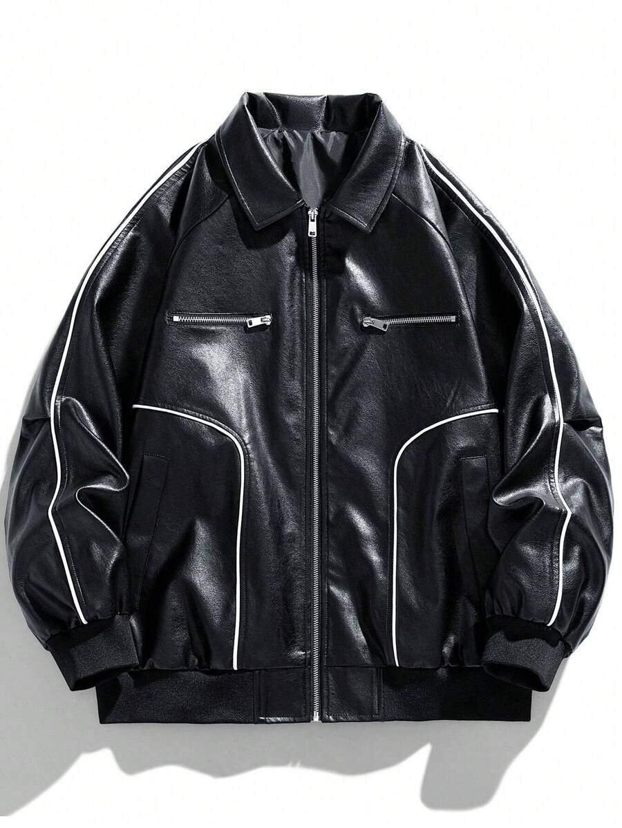 Men Contrast Piping PU Leather Jacket, For Fall Winter | SHEIN USA