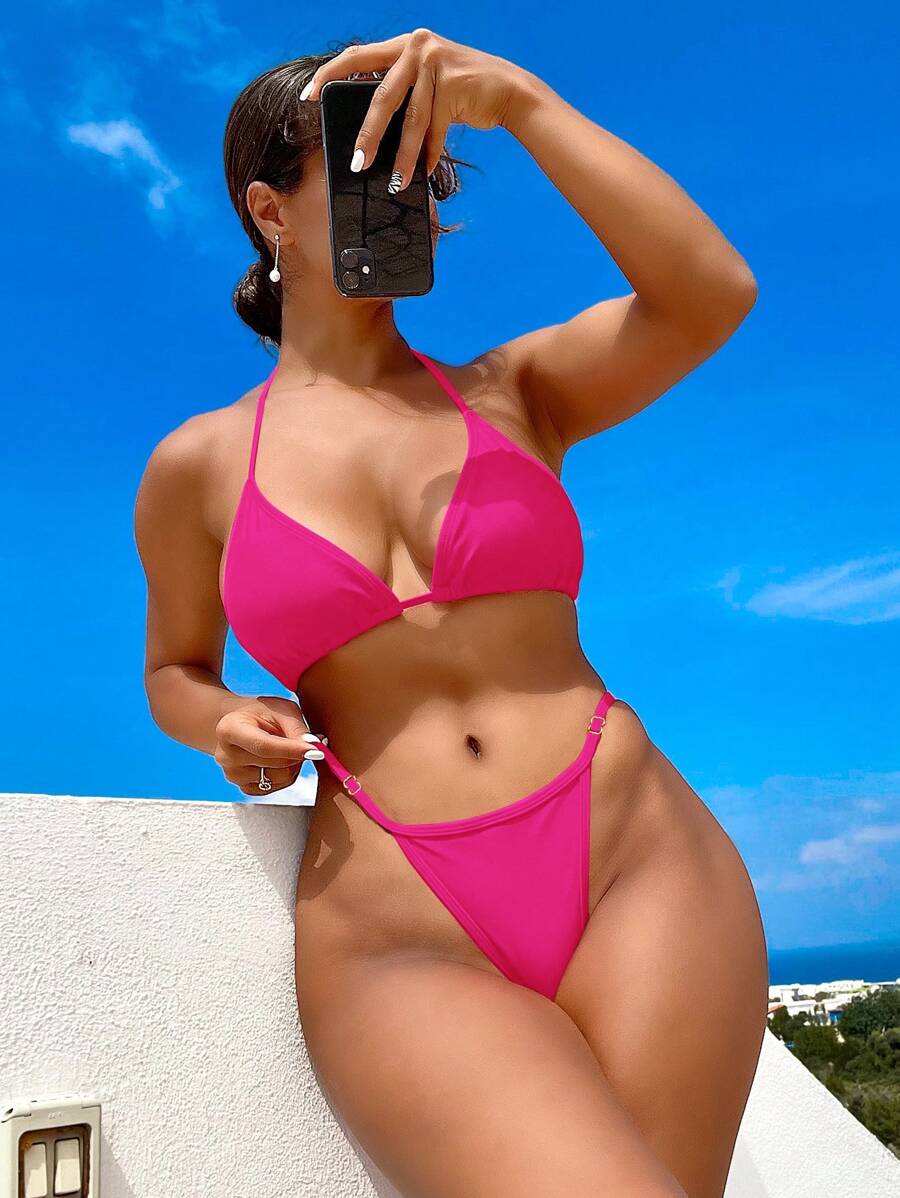 Chain Linked Halter Triangle Bikini Swimsuit Shein Usa