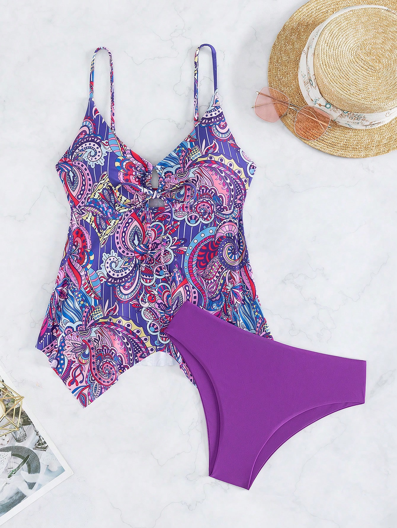 Paisley Print Asymmetrical Hem Bikini Swimsuit | SHEIN USA