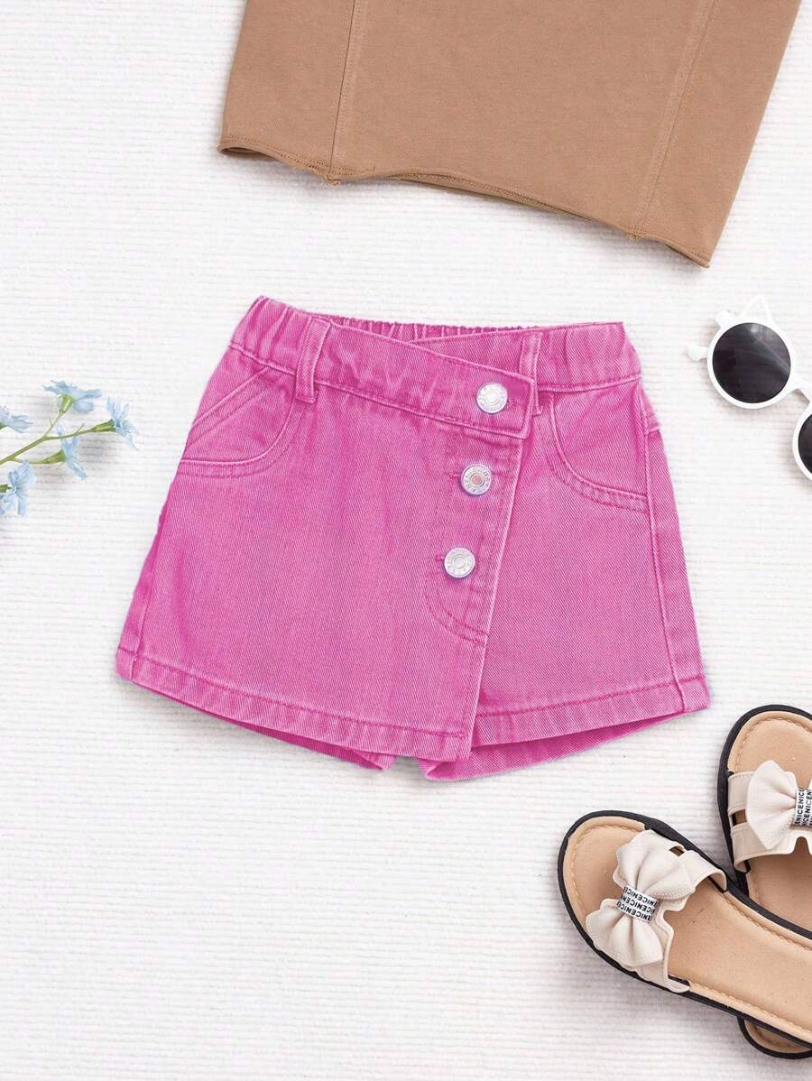 Baby Girl Asymmetrical Button Front Denim Skort | SHEIN USA