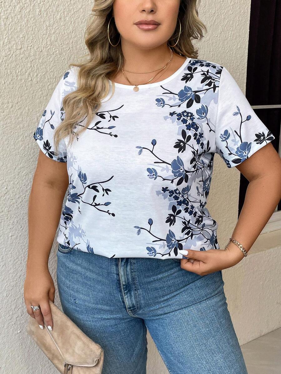 EMERY ROSE Plus Floral Print Tee | SHEIN USA
