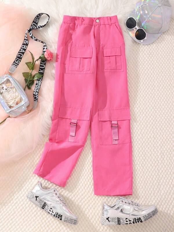 Teen Girl Flap Pocket Cargo Pants Shein Usa