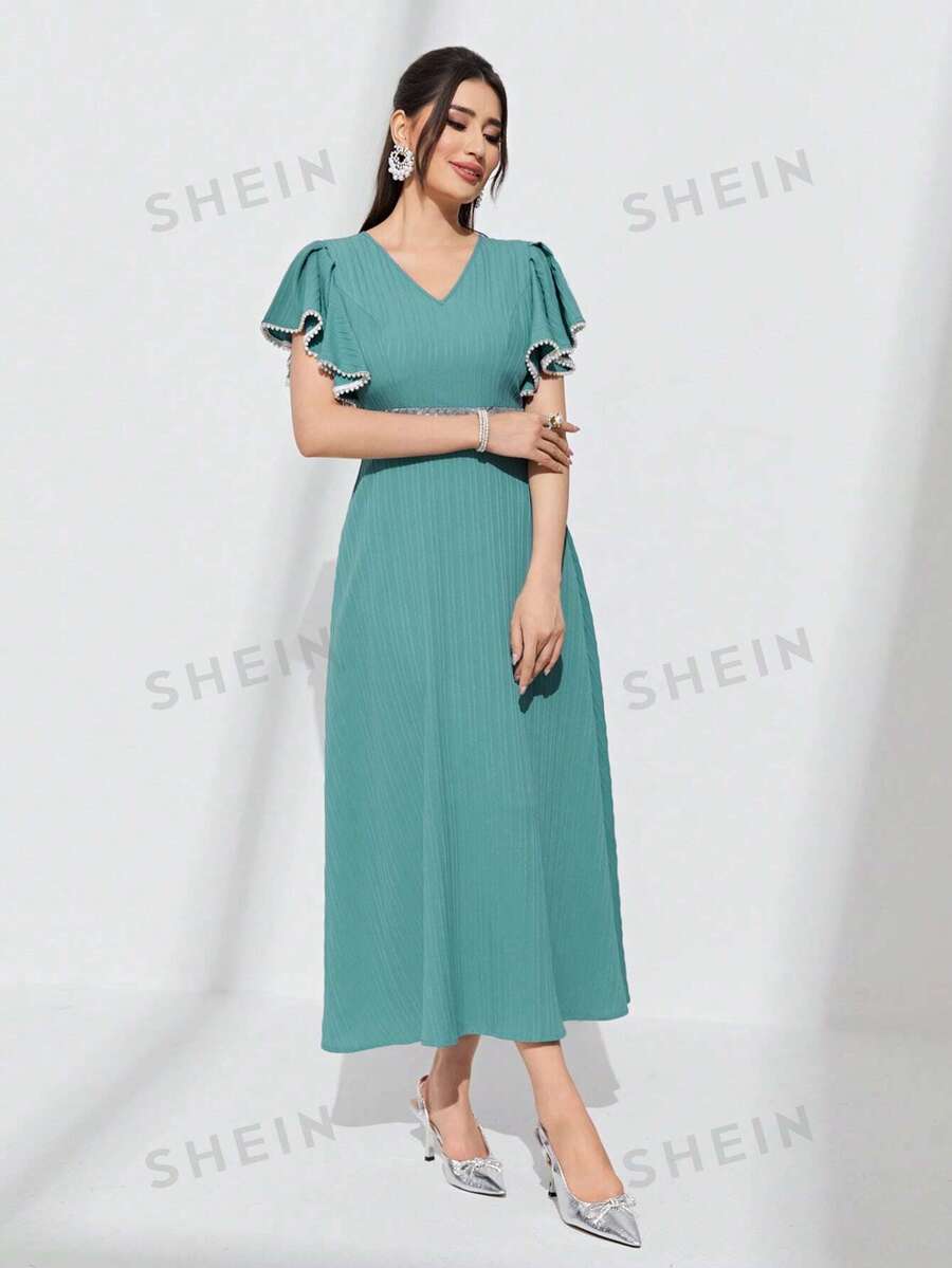 SHEIN Modely Butterfly Sleeve Contrast Sequin Tape Dress Fancy Church ...