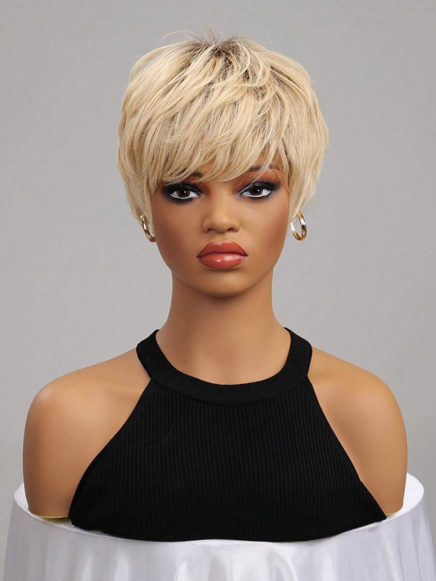 150% Density & Golden Color & Super Elf Short Hair & Human Hair Wigs ...