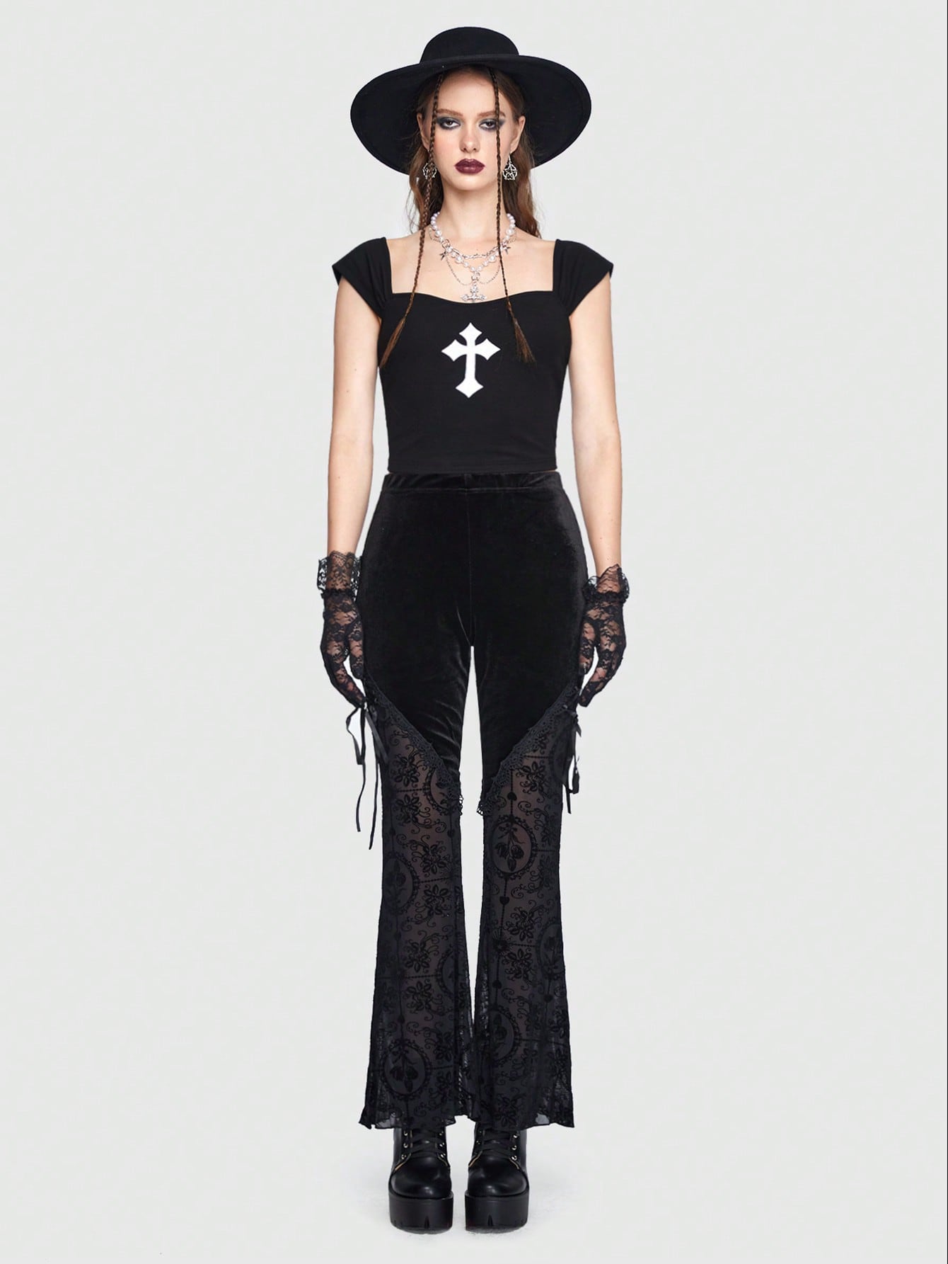 Goth Cross Embroidery Crop Top | SHEIN USA