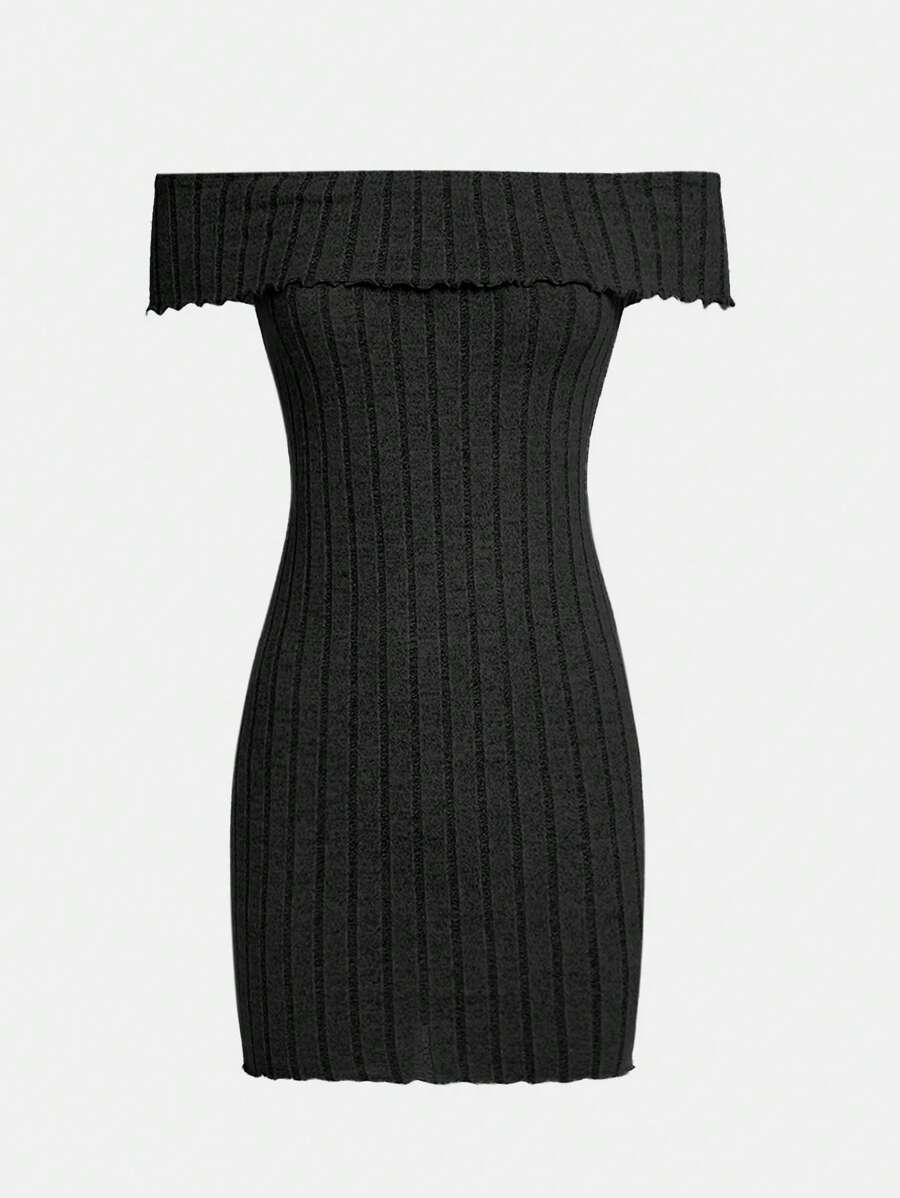 SHEIN Robe adolescente fille à encolure bardot avec garniture en laitue ...