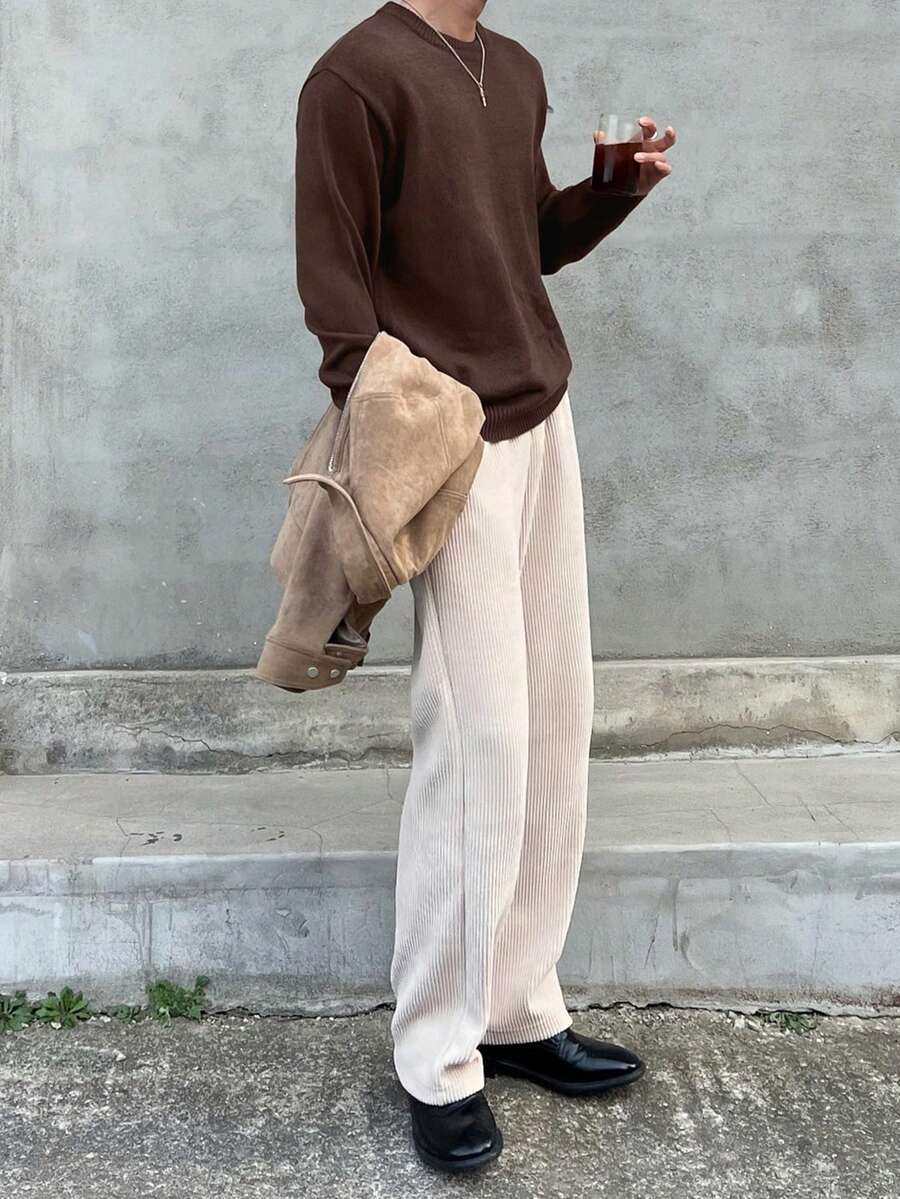 DAZY Men Solid Drop Shoulder Brown Fall Sweater | SHEIN USA