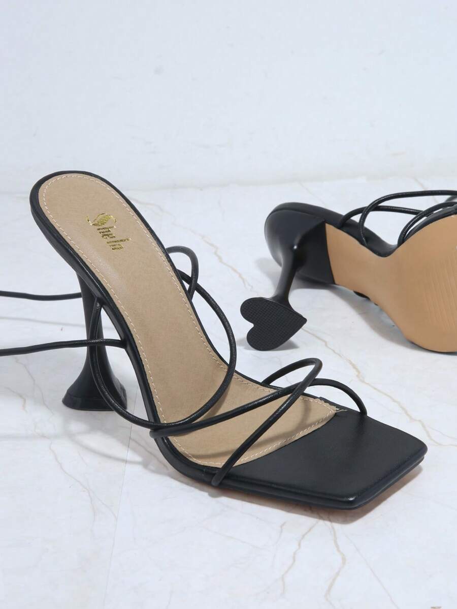 Shein Haute Women Shoes Cross Ankle Strap Open Toe Stiletto Thin High Heeled Sexy Fashionable