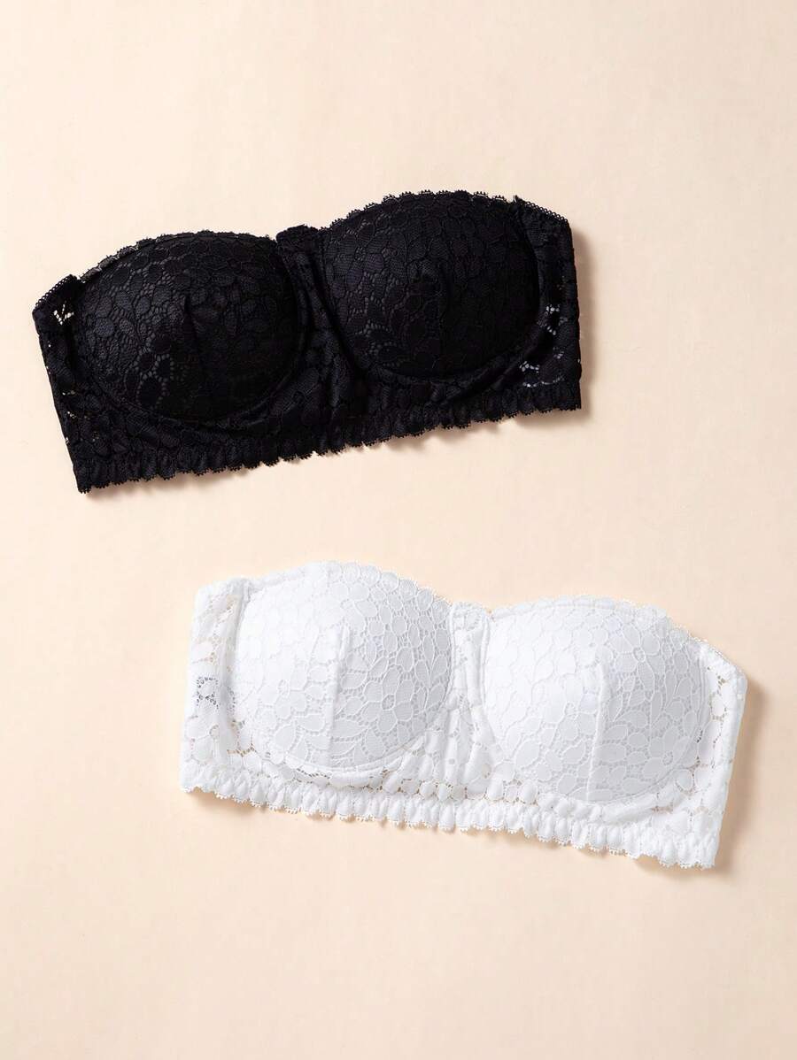Teen Girl 2pcs Lace Trim Bandeau Bra | SHEIN USA