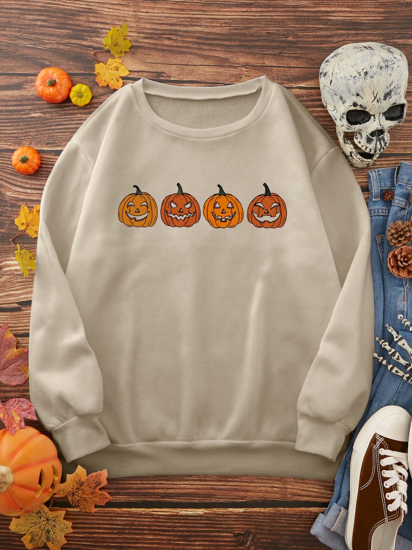 Halloween Pumpkin Print Thermal Lined Sweatshirt | SHEIN UK