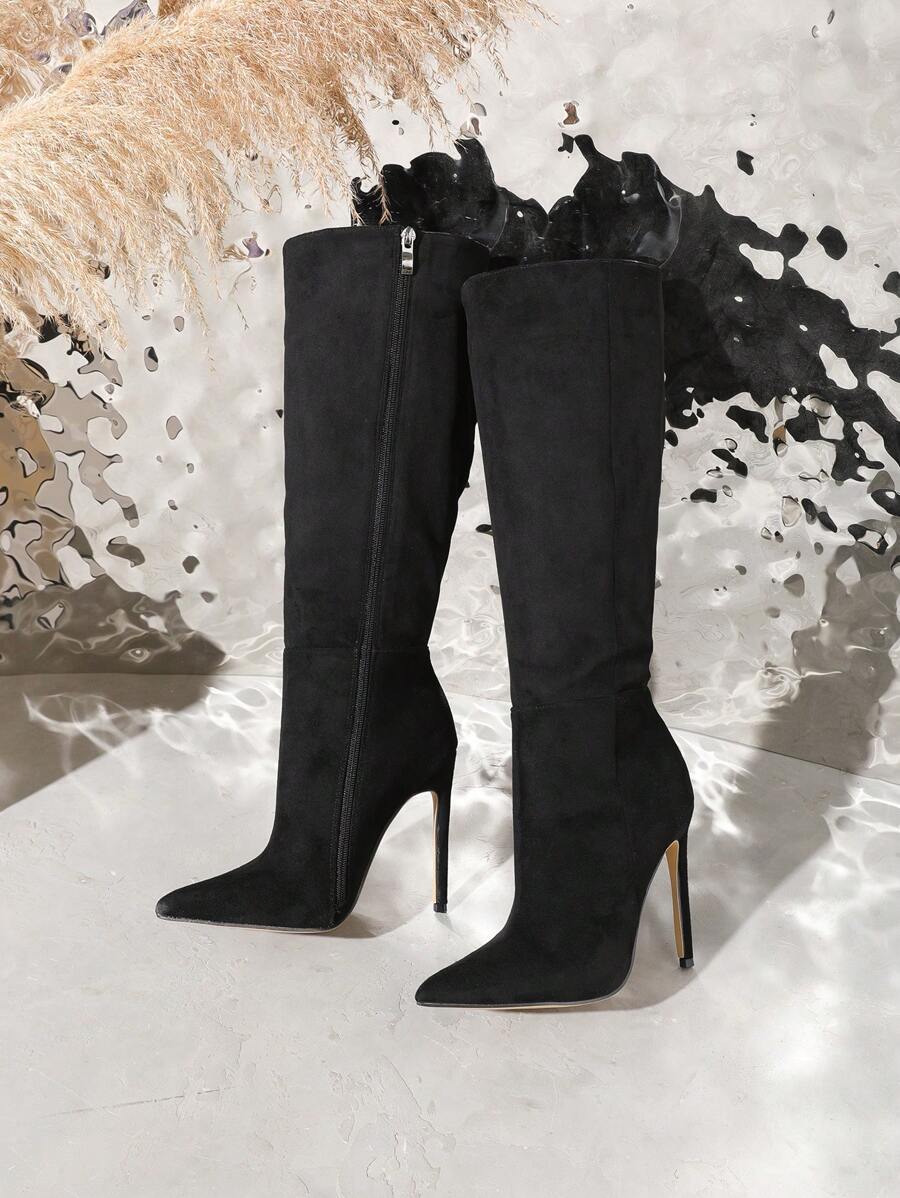 Botas de moda elegante cómodo negro de tacón alto de punta de mujeres ...