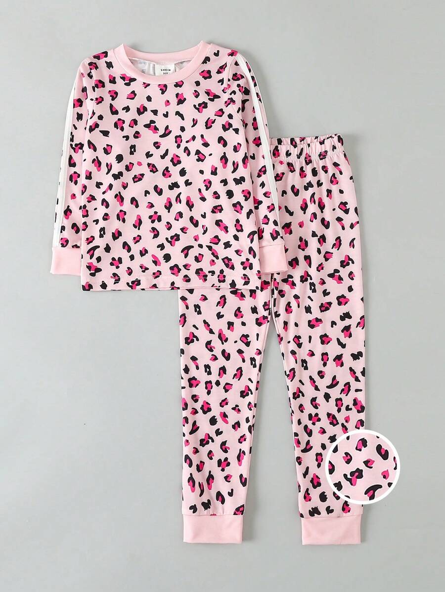 Young Girl Leopard Print Snug Fit PJ Set | SHEIN USA