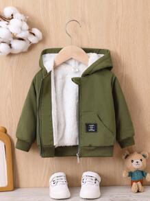 Baby Boy Letter Patched Detail Teddy Lined Hooded Jacket | SHEIN USA
