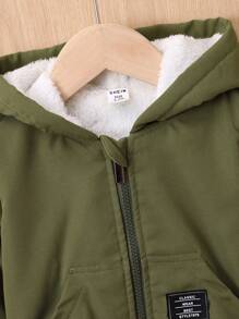 Baby Boy Letter Patched Detail Teddy Lined Hooded Jacket | SHEIN USA