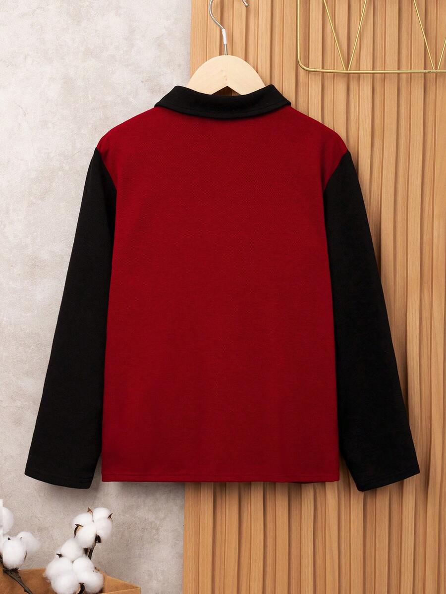 SHEIN Tween Boy Color Block Quarter Zip Polo Shirt | SHEIN USA