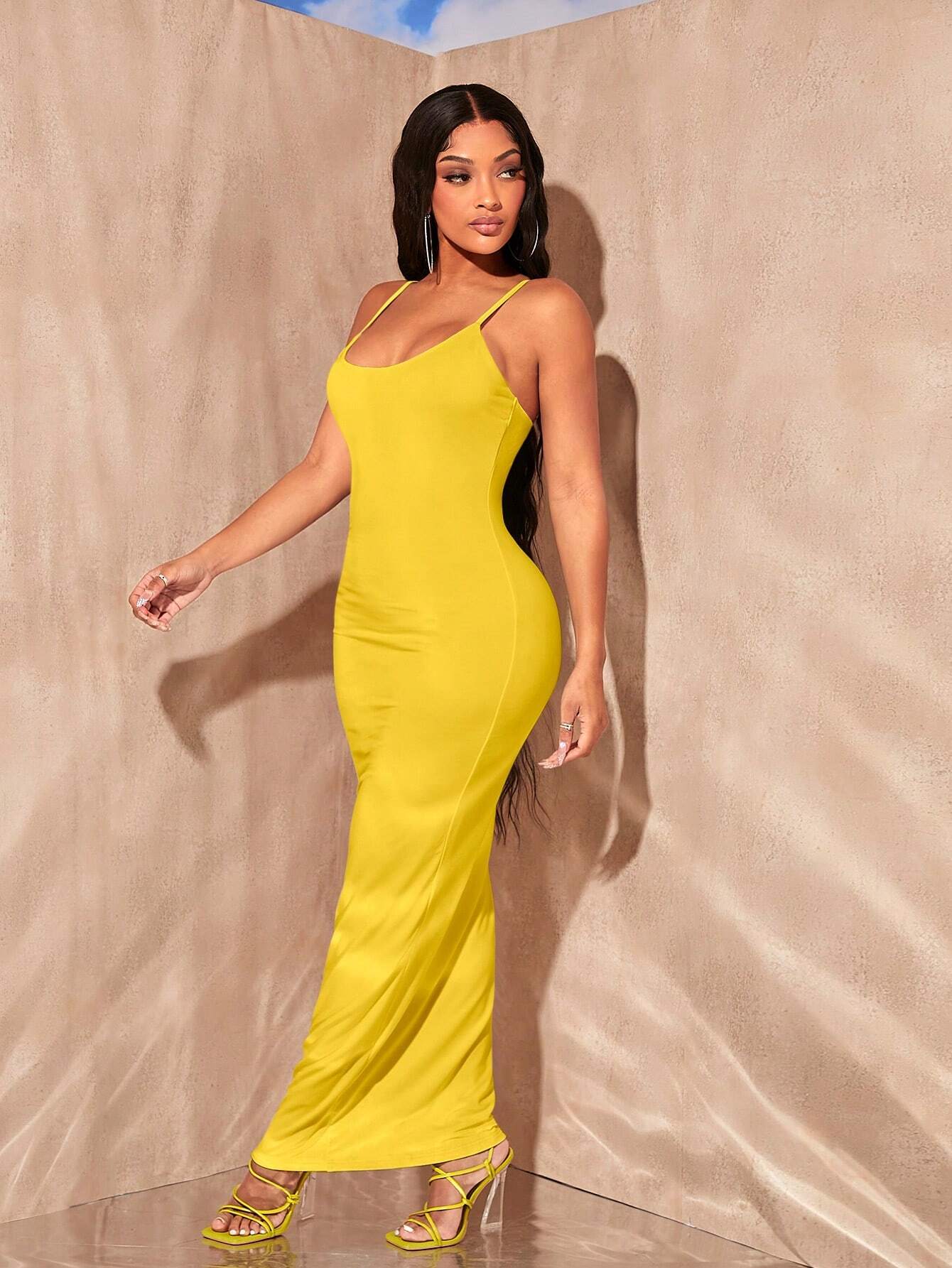 Shein Sxy Solid Backless Cami Bodycon Dress Shein Usa
