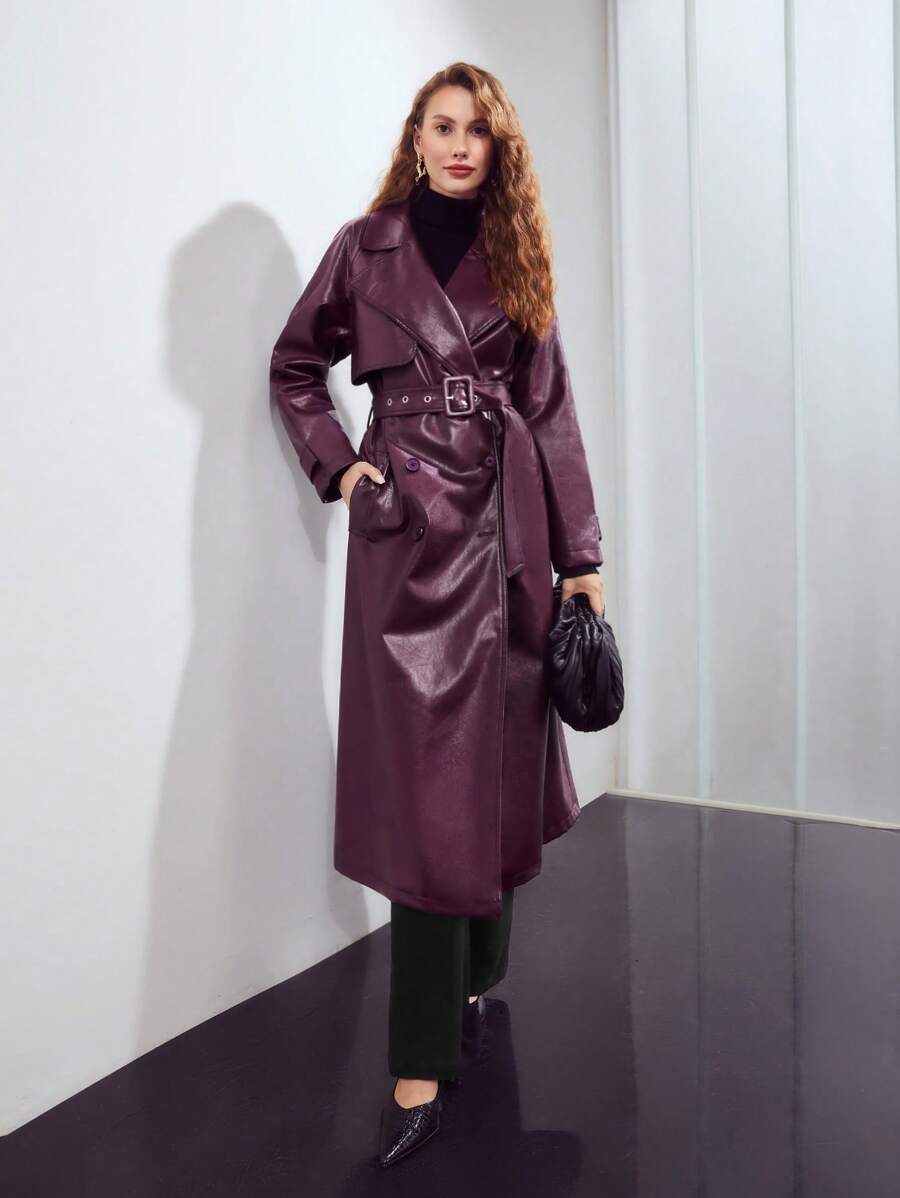 MOTF PREMIUM BELTED PU LEATHER TRENCH COAT | SHEIN UK