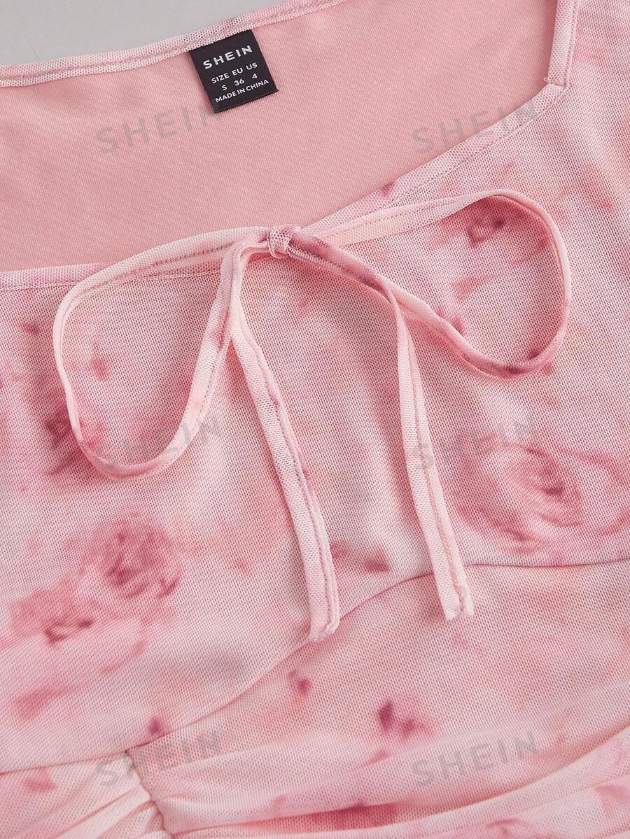 SHEIN MOD Tie Dye Knot Front Flounce Sleeve Crop Top | SHEIN UK