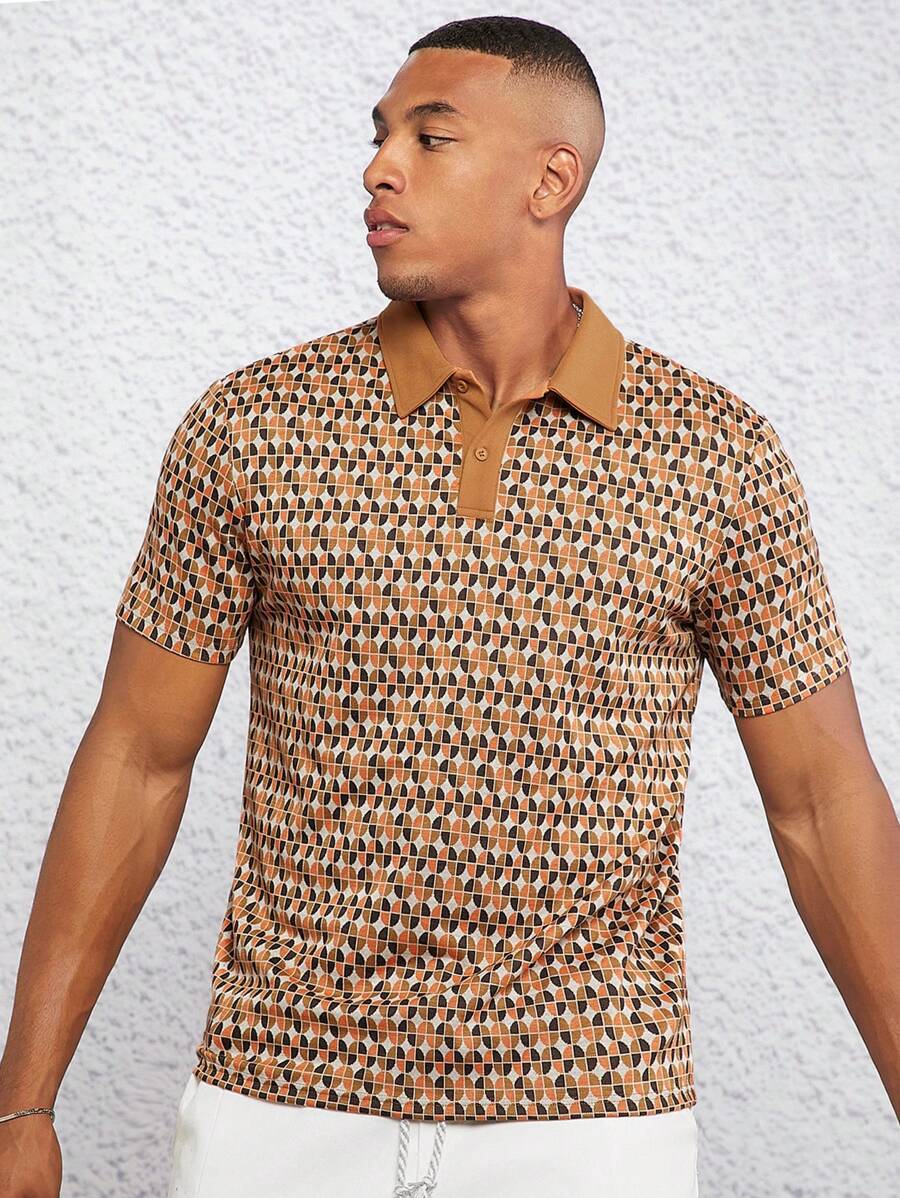 Manfinity AFTRDRK Men Allover Geo Print Polo Shirt | SHEIN USA