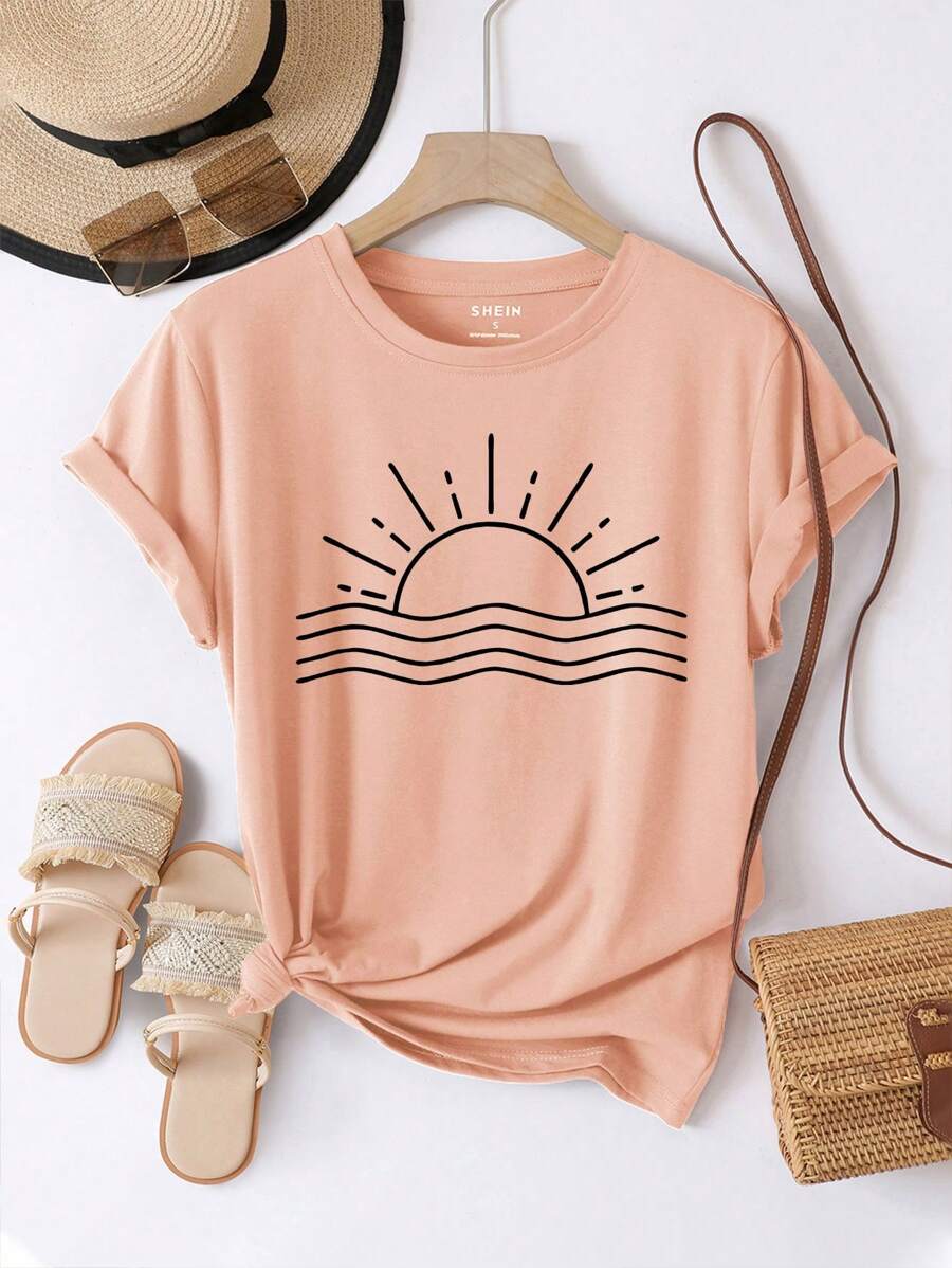 INAWLY Sun Print Tee | SHEIN USA