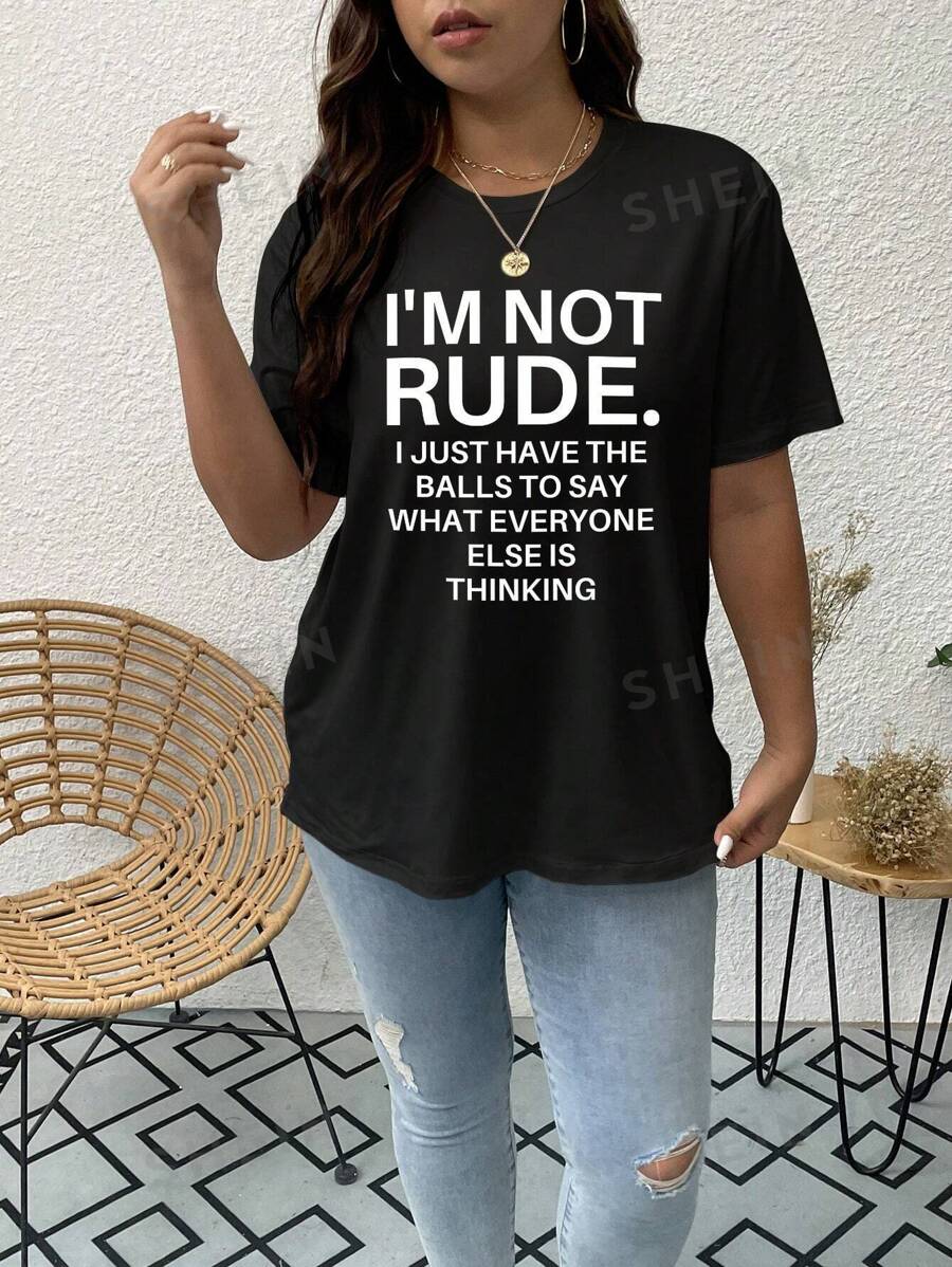 SHEIN Essnce Plus Slogan Graphic Tee I'M NOT RUDE I JUST HAVE THE BALLS ...