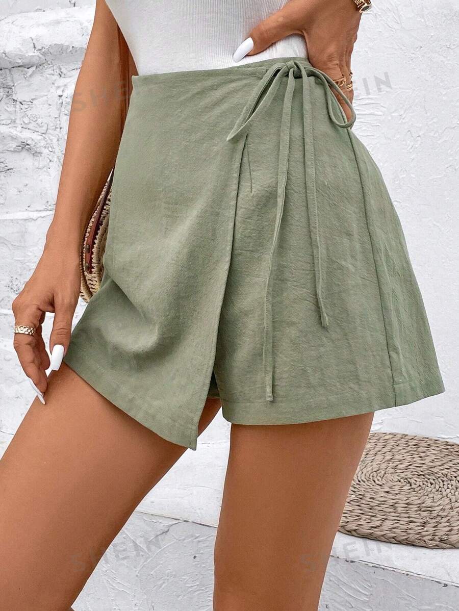 SHEIN Frenchy Women Cotton Wrapped Tie Texture Material Knot Side Wrap ...