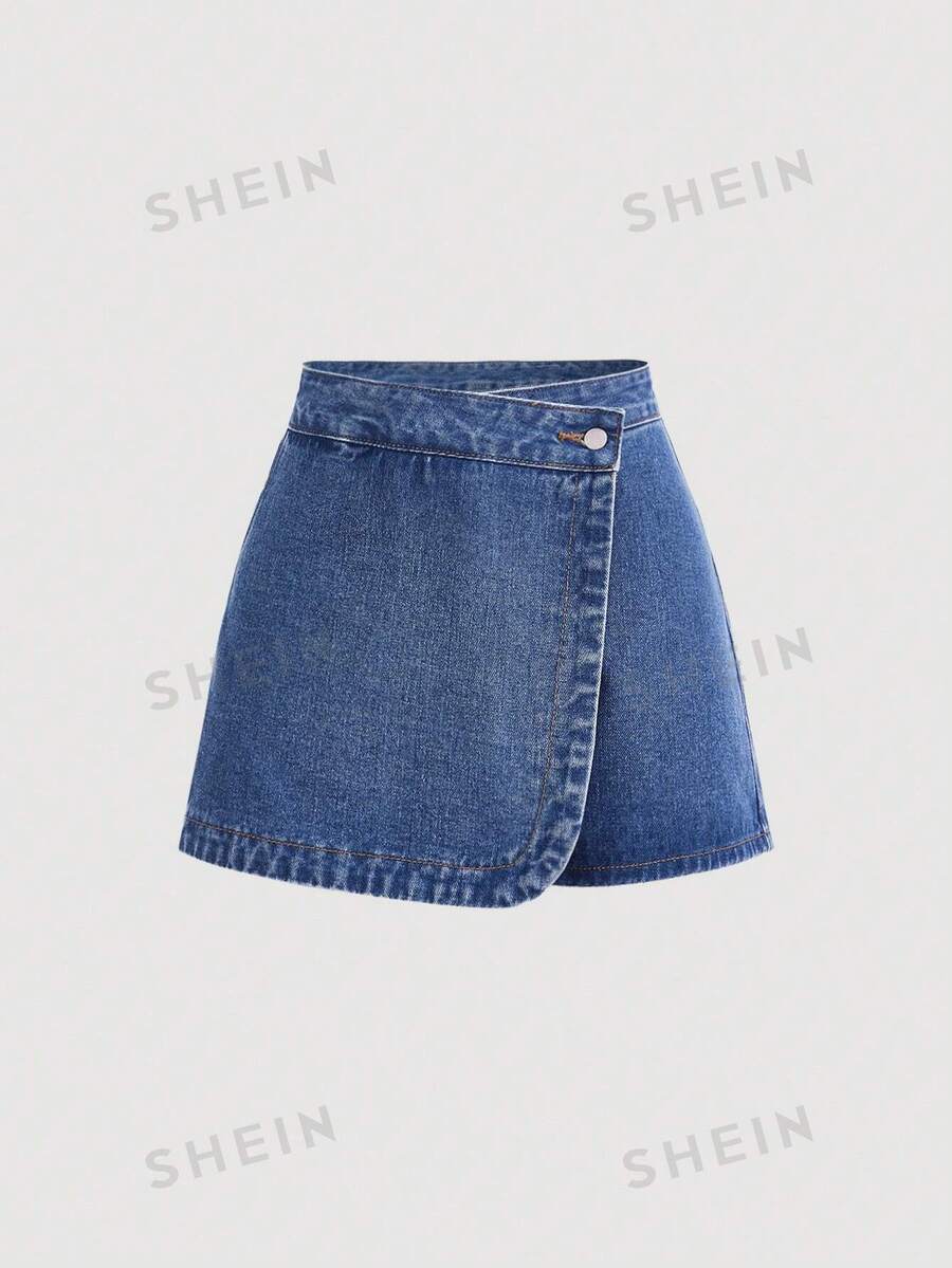 SHEIN MOD Wrap Denim Skort | SHEIN UK