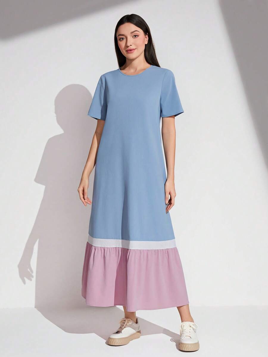 Mulvari Colorblock Ruffle Hem Smock Dress | SHEIN USA