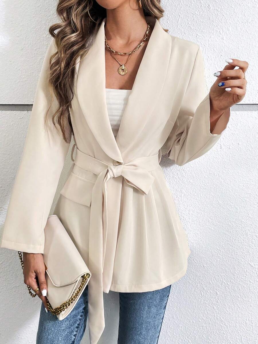 Calvaya Shawl Collar Belted Blazer Fall Cloth For Women | SHEIN USA