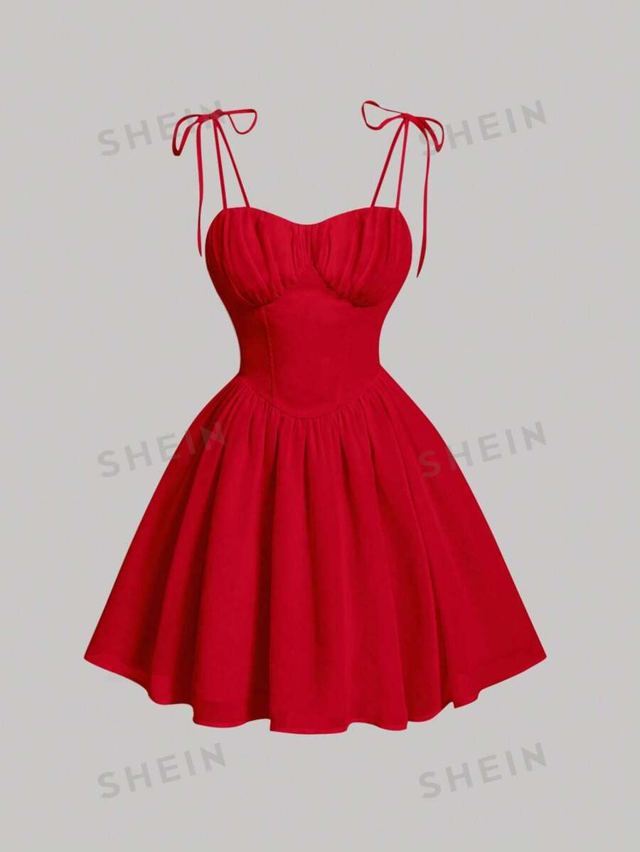 SHEIN MOD Red Date Night Bow Solid Ruched Bust Cami Dress | SHEIN UK