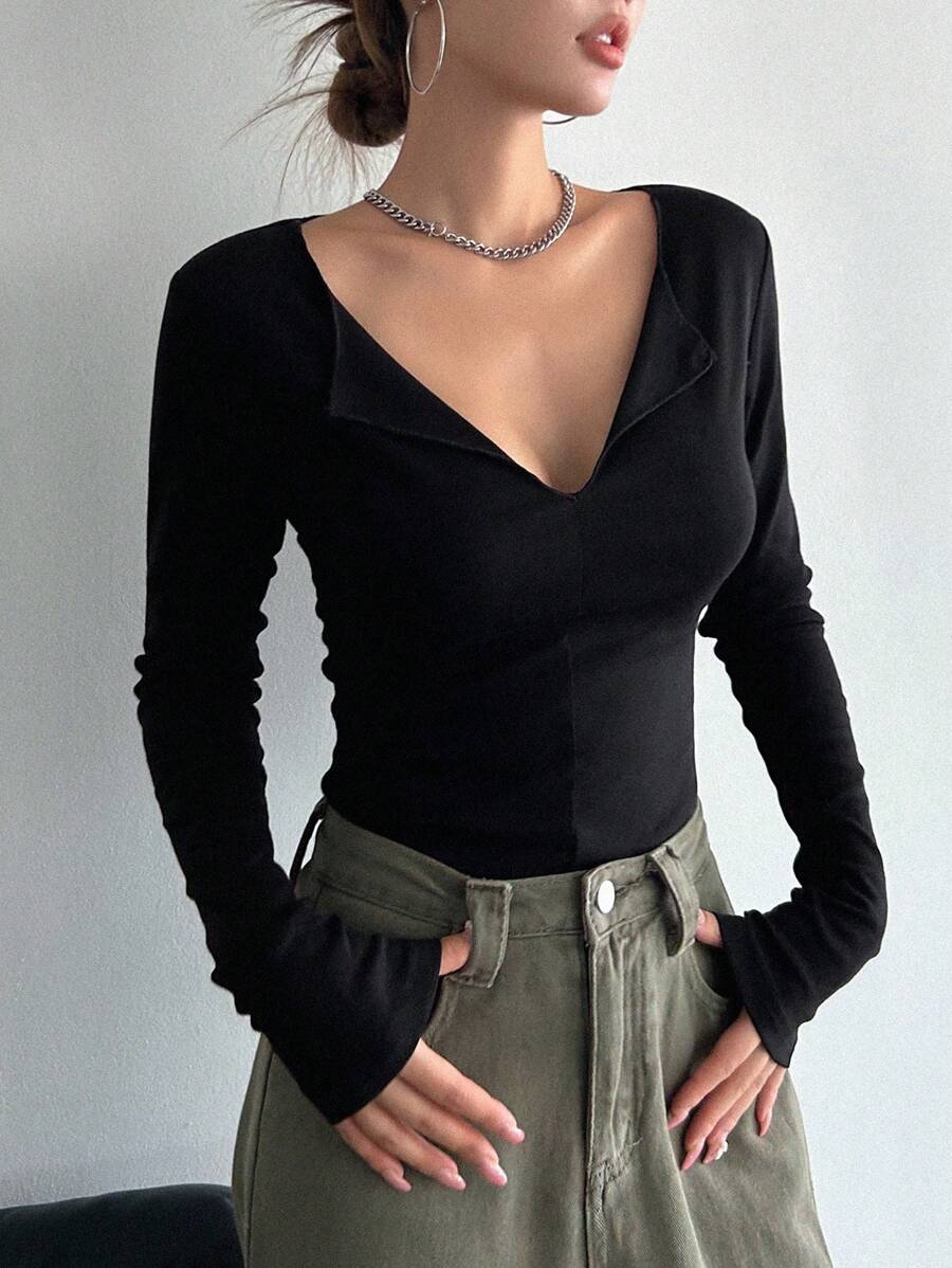 DAZY Solid V Neck Tee | SHEIN USA