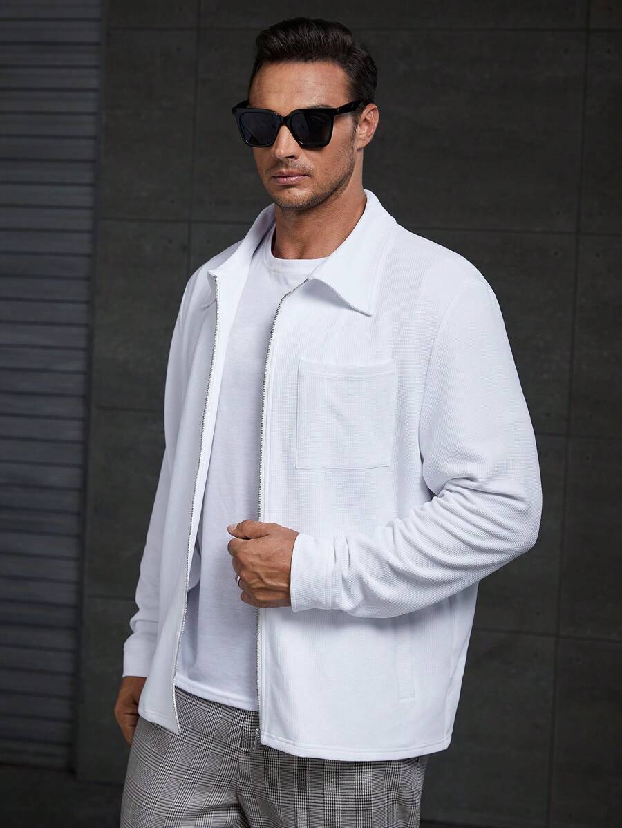 Manfinity VCAY Loose Fit Plus Size Men Solid Patched Pocket Jacket ...