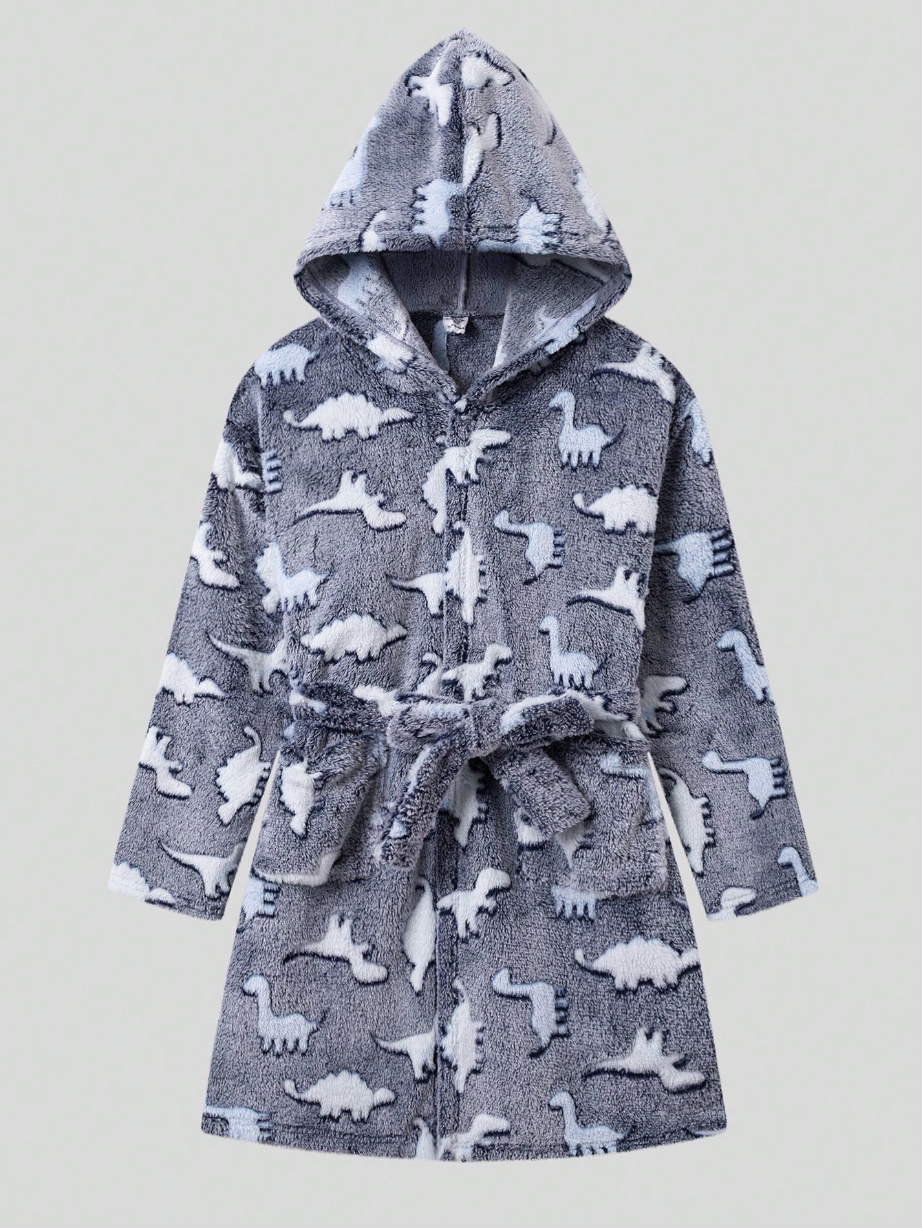 SHEIN Tween Boy Dinosaur Print Hooded Belted Flannel Robe | SHEIN UK