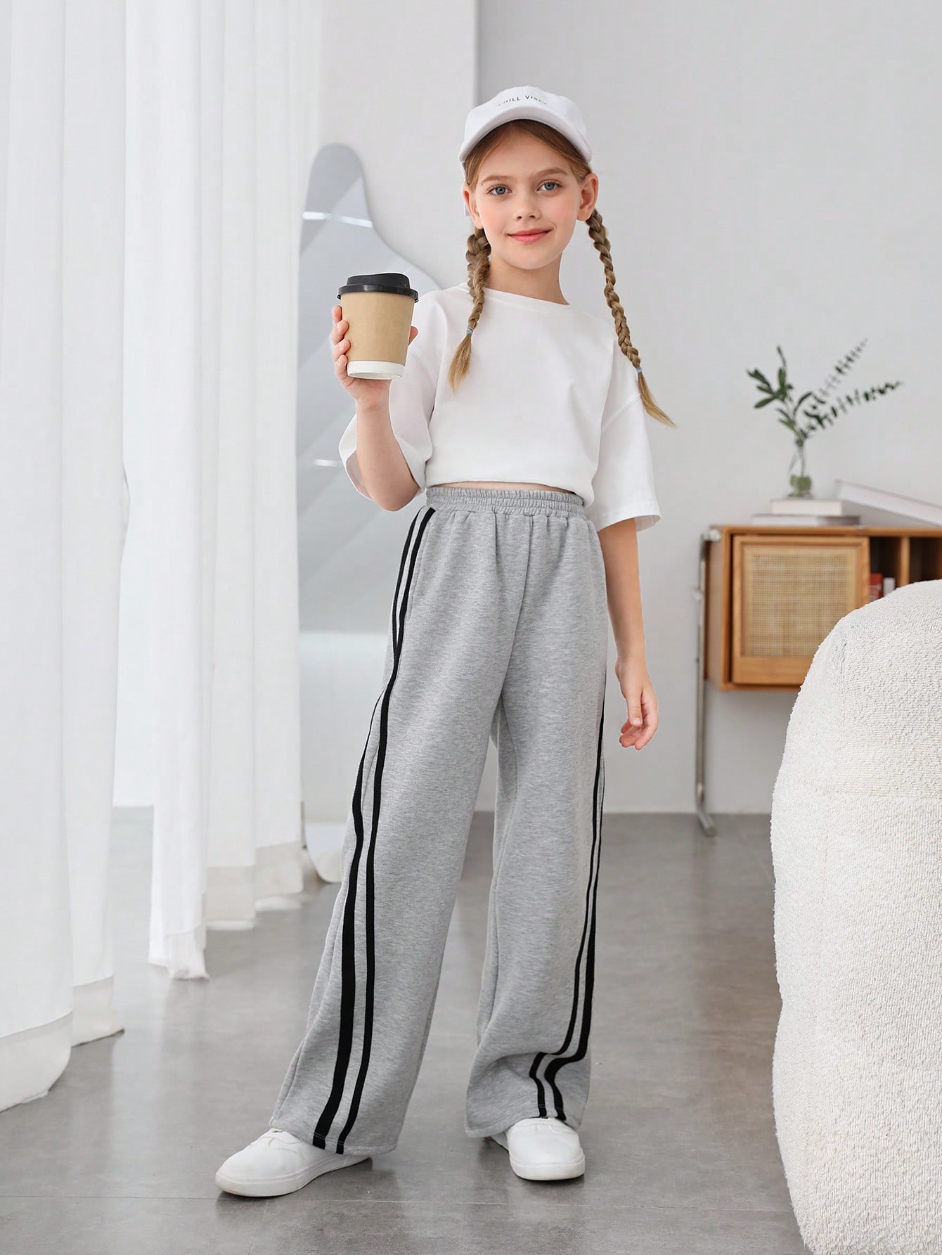 SHEIN Tween Girl Contrast Tape Side Sweatpants | SHEIN USA