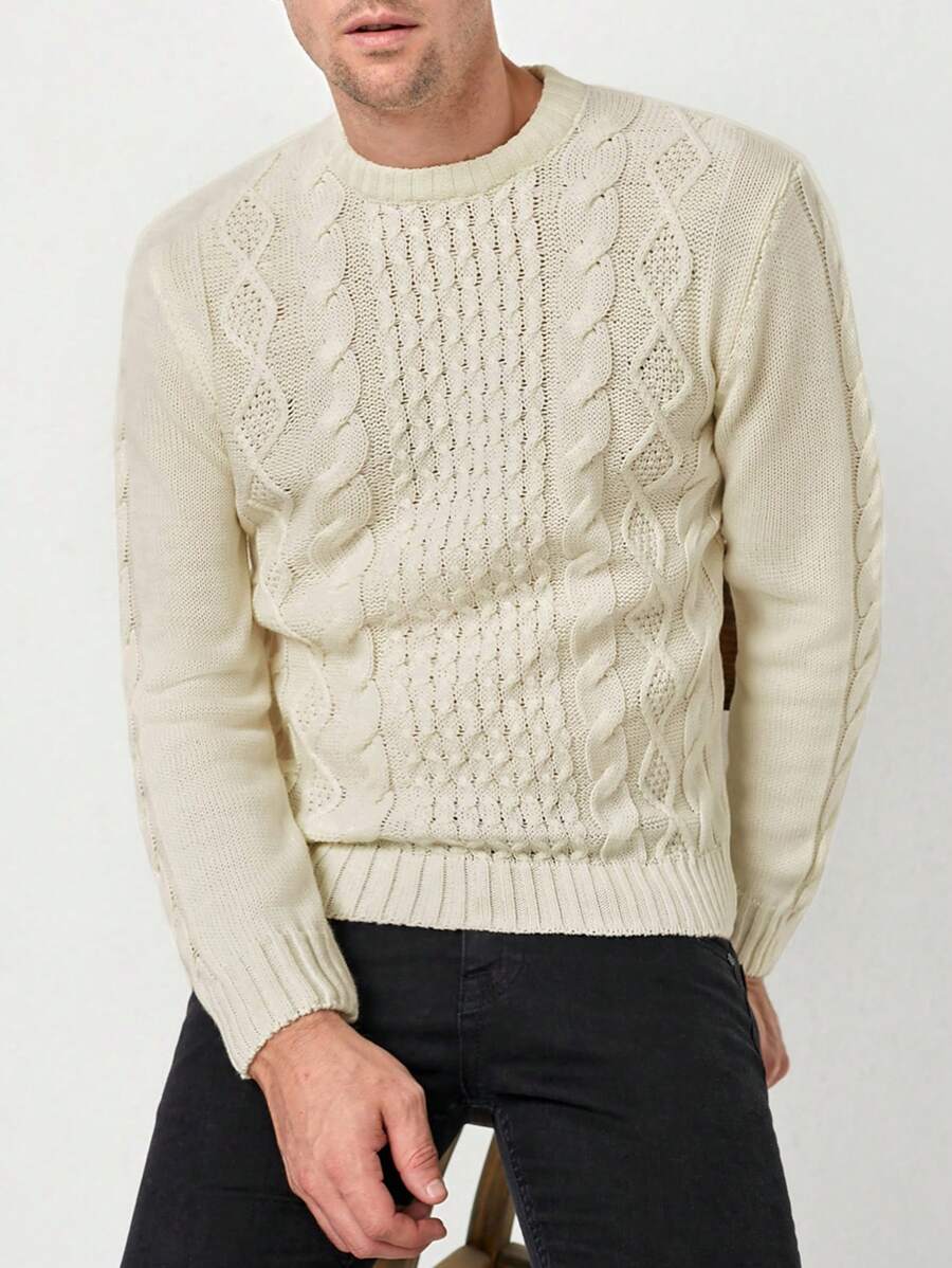 SHEIN Manfinity Homme Männer Pullover mit Einfarbig Zopfstrick | SHEIN ...