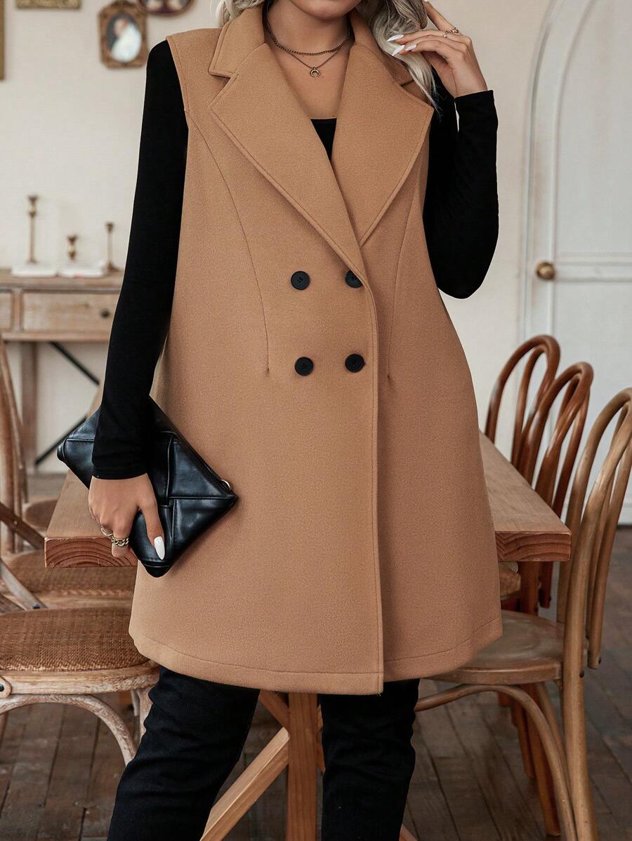 Plus Lapel Neck Double Breasted Vest Overcoat | SHEIN EUR